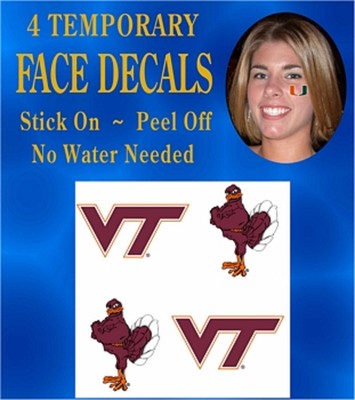 Virginia Tech Hokies Face & Body Decals Temp Tattoos Set of 4 NCAA ...