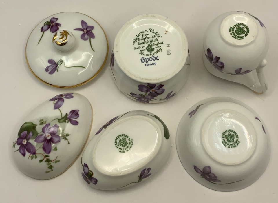 Spode/Hammersley Bone China "Victorian Violets" Trinket Egg, Pitcher ...