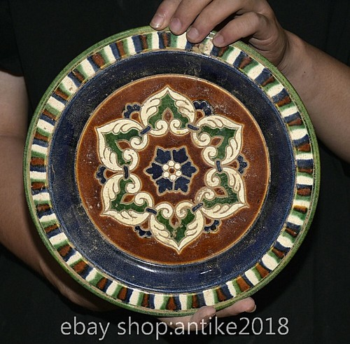 9.6" Old Chinese Tang Sancai Porcelain Dynasty Palace Flower Star Plate ...