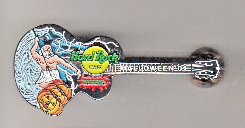 Hard Rock Cafe Pin: Pattaya 2001 Halloween Guitar Opening on the back ...