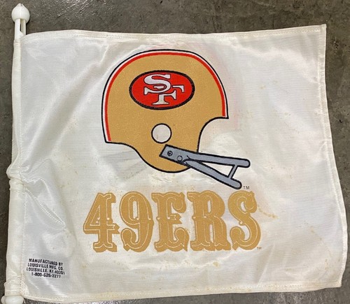 Vintage San Francisco 49ers White Car 12x14 Flag w/ Pole 2 Bar Helmet ...