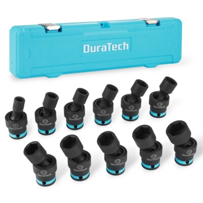 DURATECH 3/8" Drive Impact Swivel Socket Set 11-Piece Shallow Wobble ...