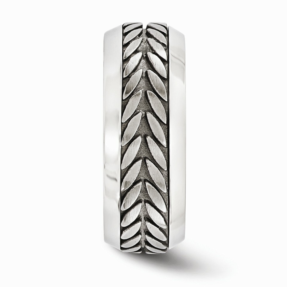 Edward Mirell Stainless Steel 9mm Titanium Feather Inlay Wedding Band ...