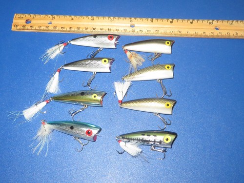 Lot of 8 Rebel Pop-R Topwater Lures Bass Silver Blue Shad Black | eBay