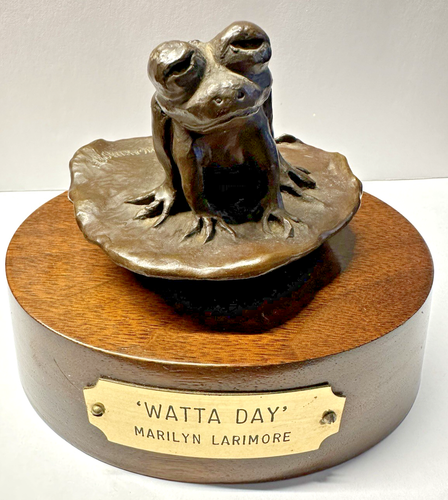 Heavy Bronze "WATTA DAY" Marilyn Larimore Frog on Lilly Pad Sculpture ...