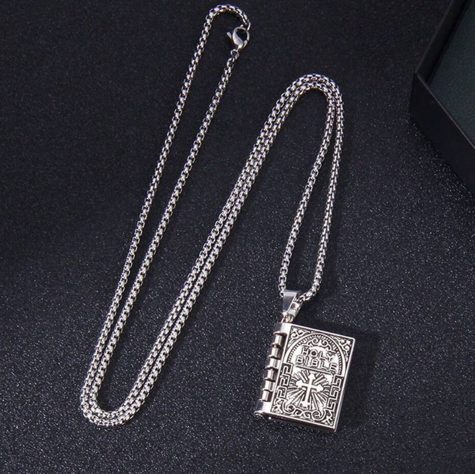 HOLY BIBLE The Lord's Prayer Flip Book Necklace ♡ Christian Religious ...
