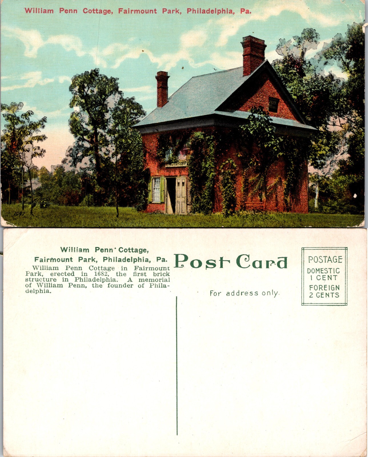 William Penn Cottage Fairmount Park Philadelphia PA Postcard | eBay