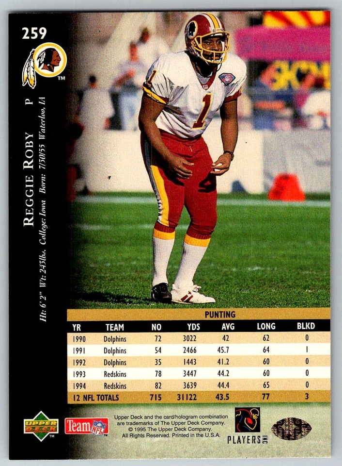 1995 Upper Deck Reggie Roby #259 Washington Redskins | eBay