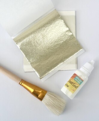 Light Gold Leaf Kit - 30 Sheets 8x8cm, 15ml Adhesive, Brush Gilding Art ...