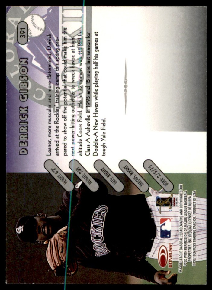 1997 DONRUSS DERRICK GIBSON COLORADO ROCKIES #391 | eBay