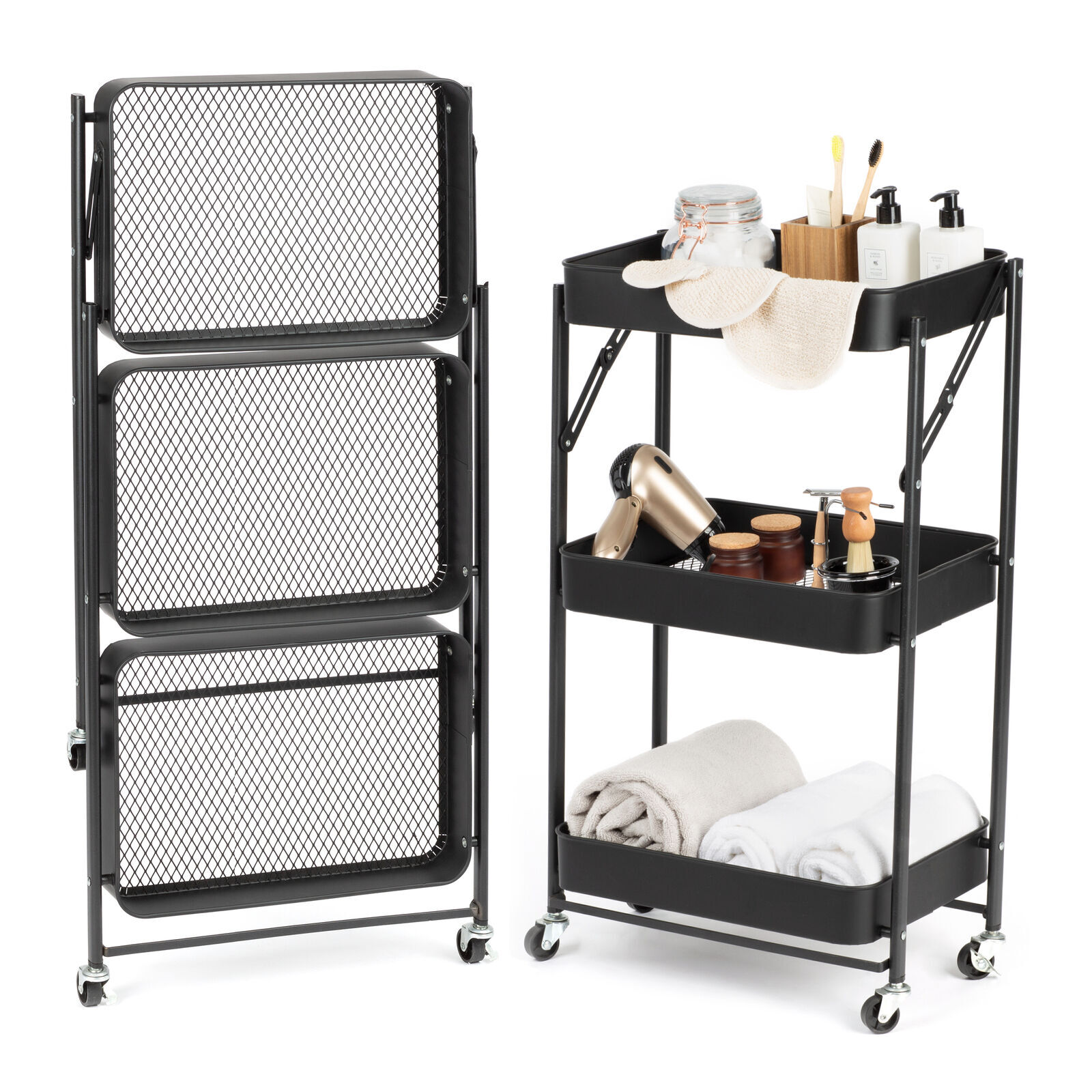 3 Tier Kitchen Trolley Storage Rack Cart Slim Rolling Trolley W/ Wheels ...