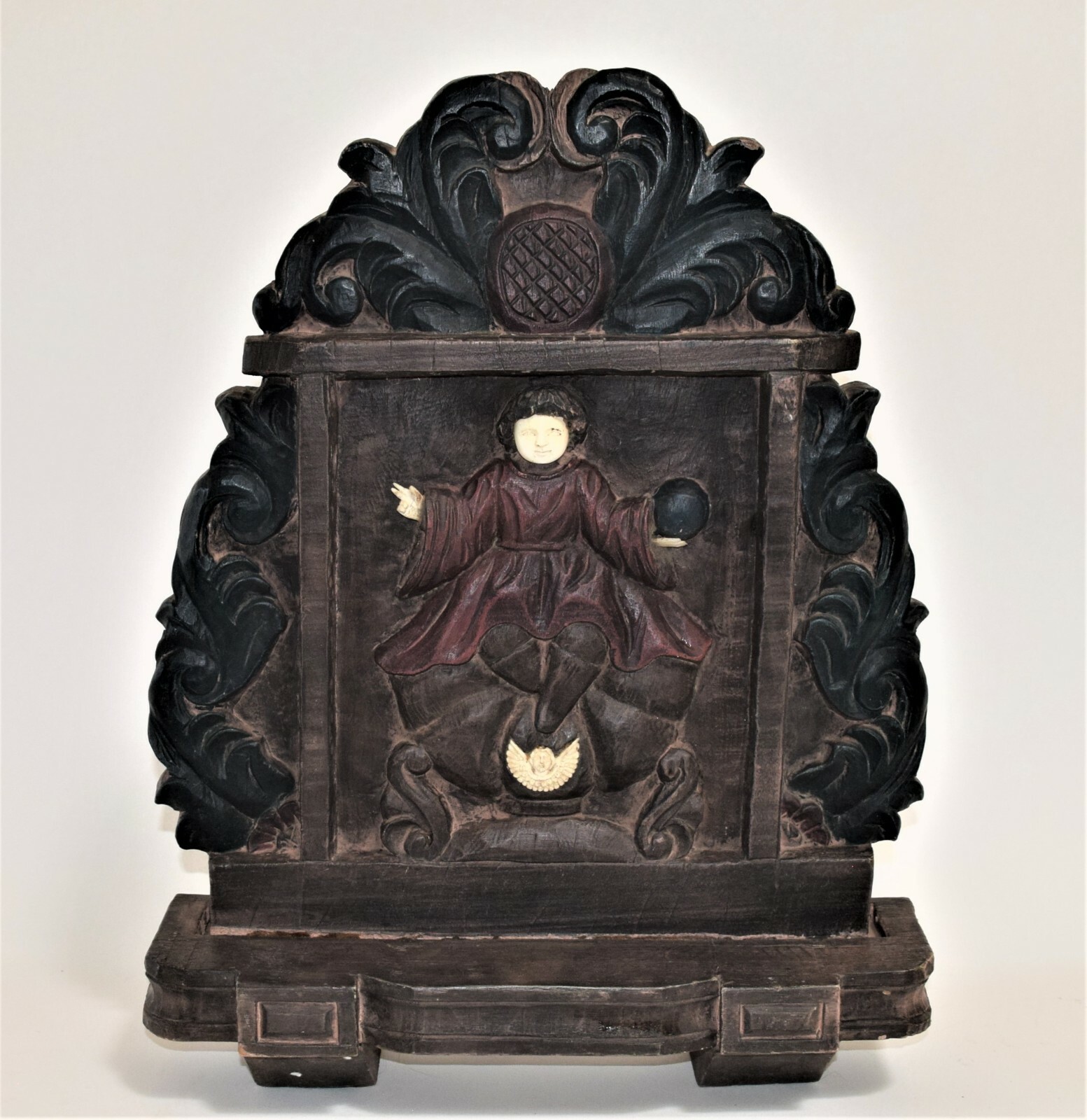 Antique Religious Retablo Wood Carved Plaque Catholic 3D high relief ...