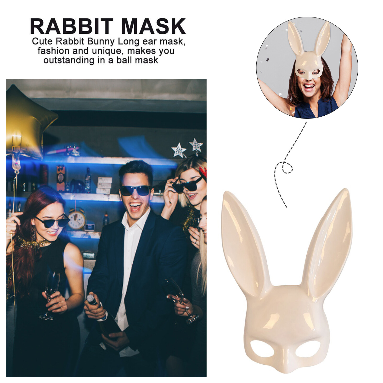 Black Bunny Ear Rabbit Mask Women Masquerade Face Headwear Prop (White ...