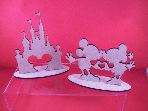 MDF Laser cut Disney Castle & Mickey & Minnie on base, craft, painting ...