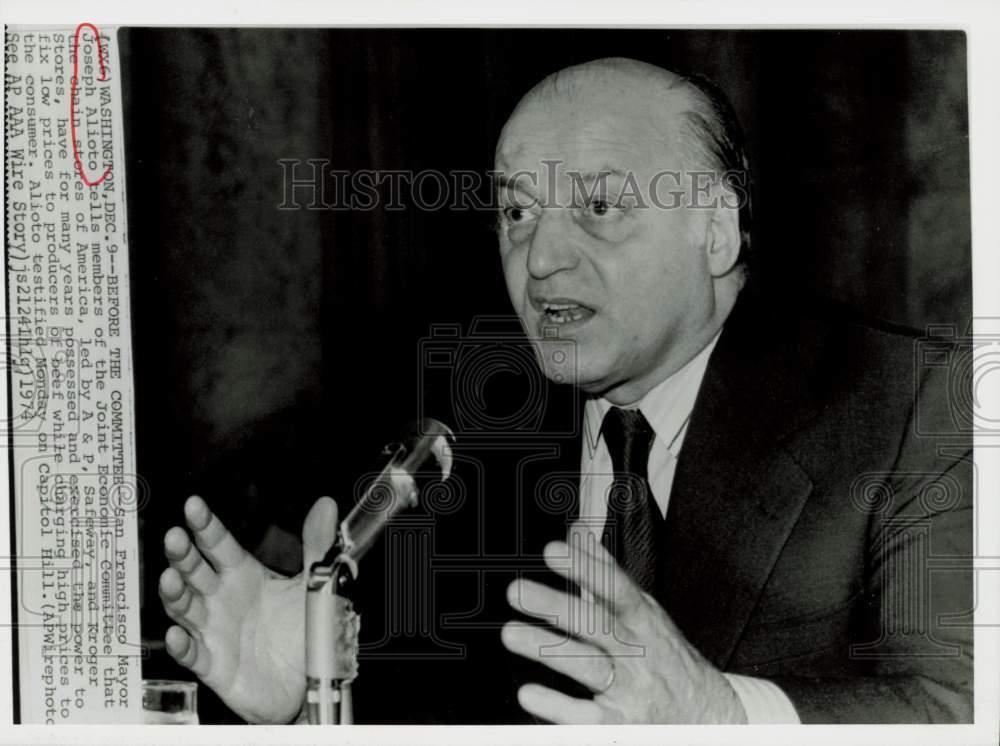 1974 Press Photo San Francisco Mayor Joseph Alioto testified at Capitol ...