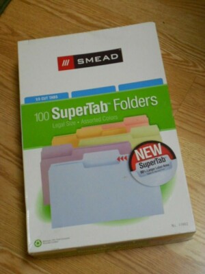 Smead SuperTab Folders 100 multi colored pastels larger label LEGAL ...