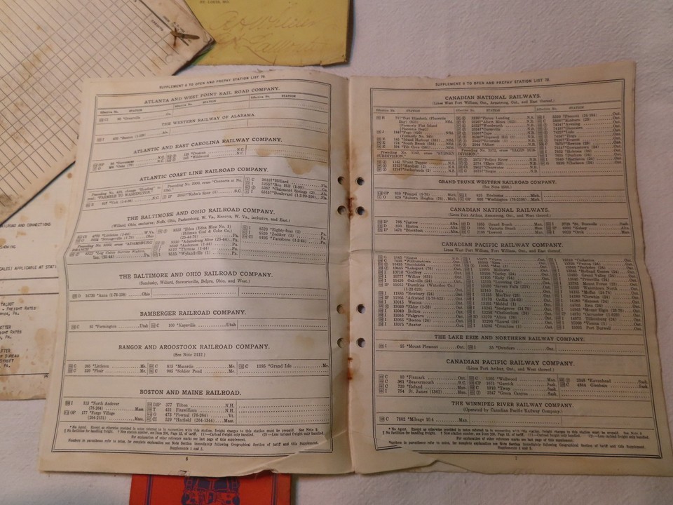 GROUP OF 6 OLD PAPER RAILROAD / RAILWAY EPHEMERA PRR, MOPAC, SANTA FE ...