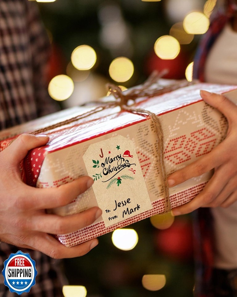 300 Pcs Self Adhesive Christmas Tag Stickers, 2 x 3 Inch Kraft Gift ...