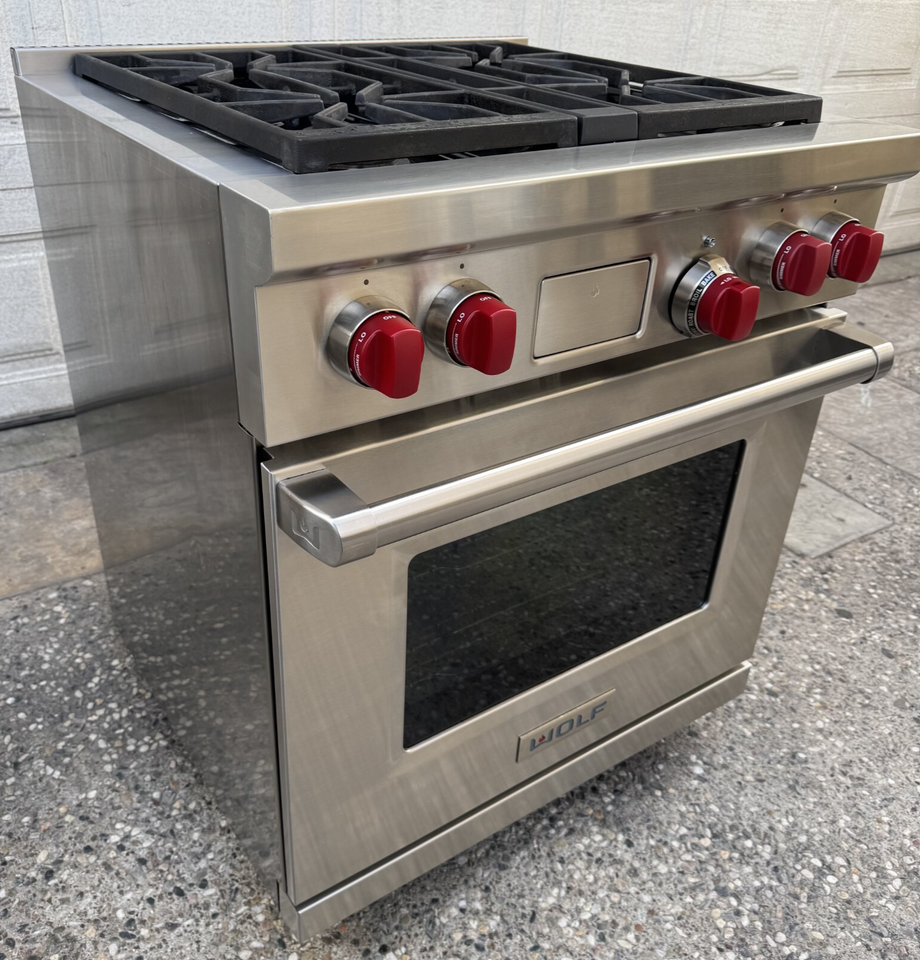 Wolf DF304 - 30" PRO Dual Fuel Range 4 Burners Stainless Red Knobs | eBay