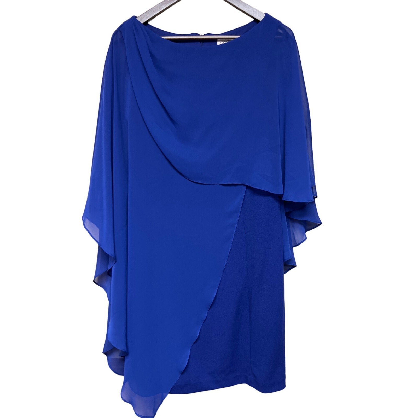 Eliza J Blue Zippered Draped Cape Sleeveless Sheath E… - Gem