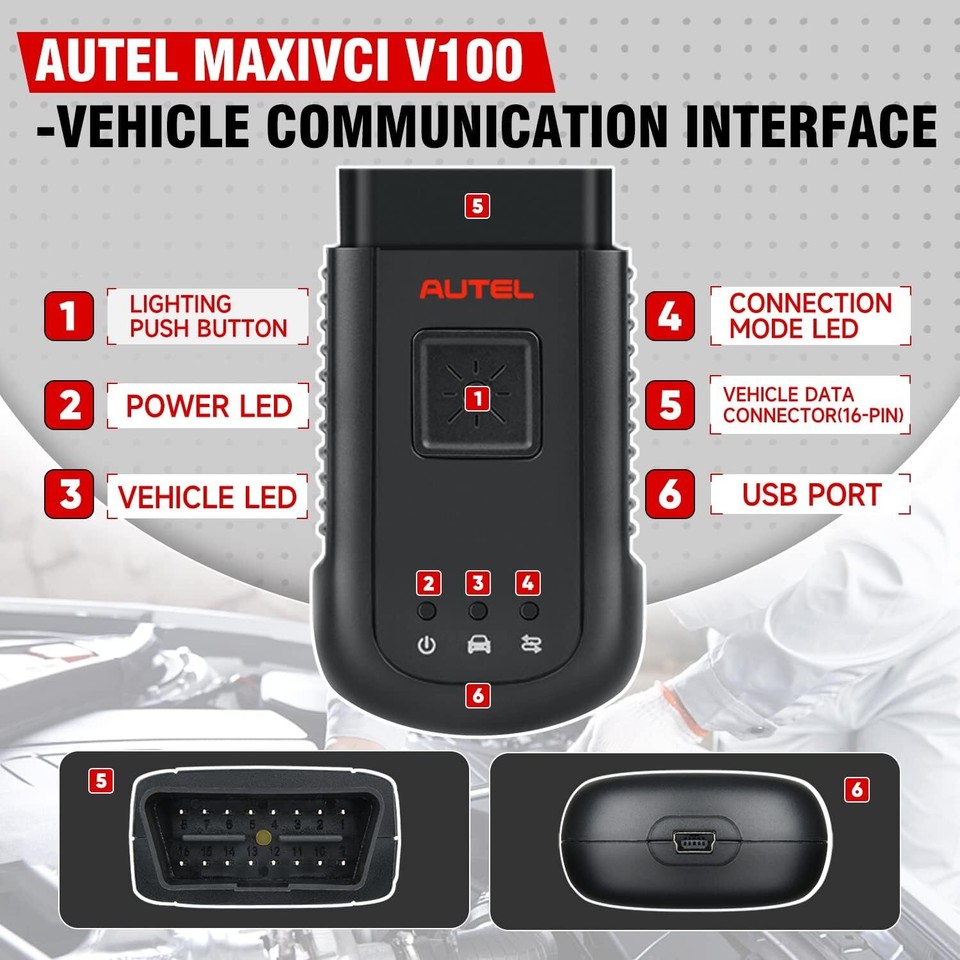 Autel Maxi VCI V100 Wireless Bluetooth Diagnostic Interface for MS906TS ...