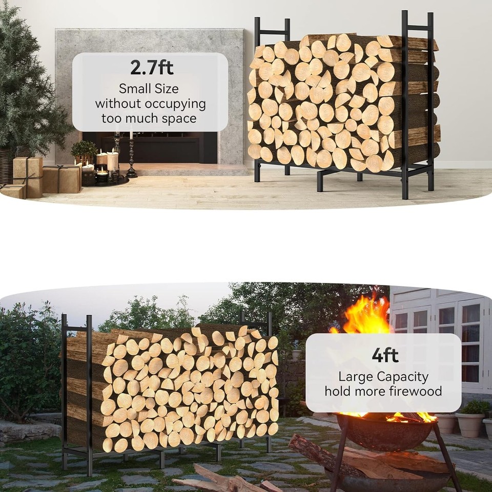 Adjustable Firewood Rack - 4ft Sturdy Metal Log Stacker Stand for ...