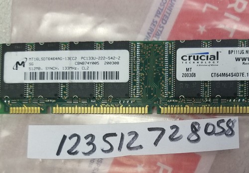 512MB SDRAM SD PC133 CL2 133 133MHZ 168PIN NON-ECC UNBUFFER DUAL RANK ...