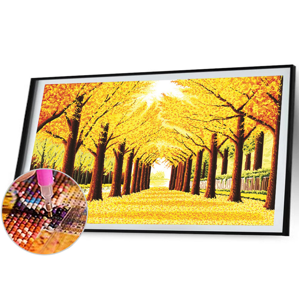 Handmade Yellow Leaves Road 5D DIY Full Round Drill Drawing Kit Diamond ...