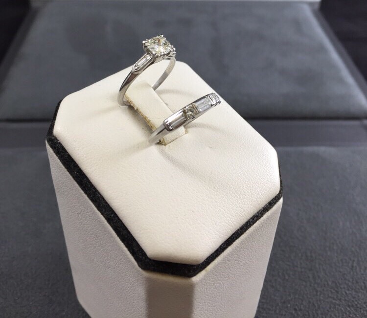 Vintage Platinum Set Engagement Ring And Wedding Band With Diamonds | eBay