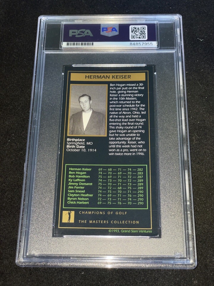 Herman Keiser 1993 Signed Champions of Golf Card PSA Slabbed COA ...