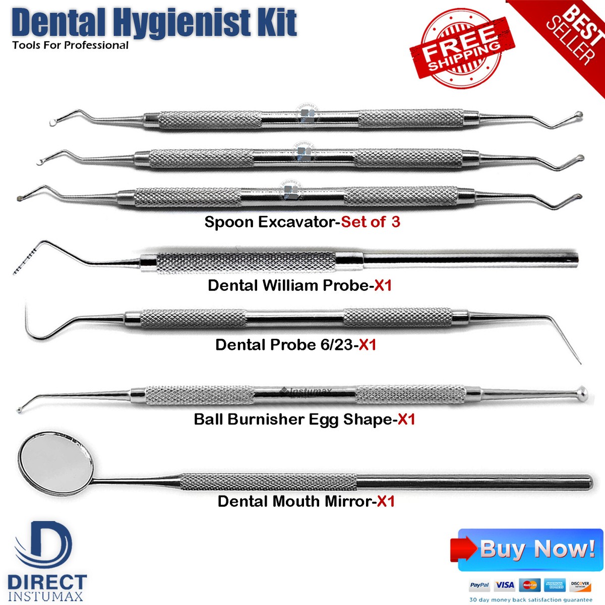 Teeth Cleaning Utensils GuruNanda's Dental Hygiene Kit: Stainless