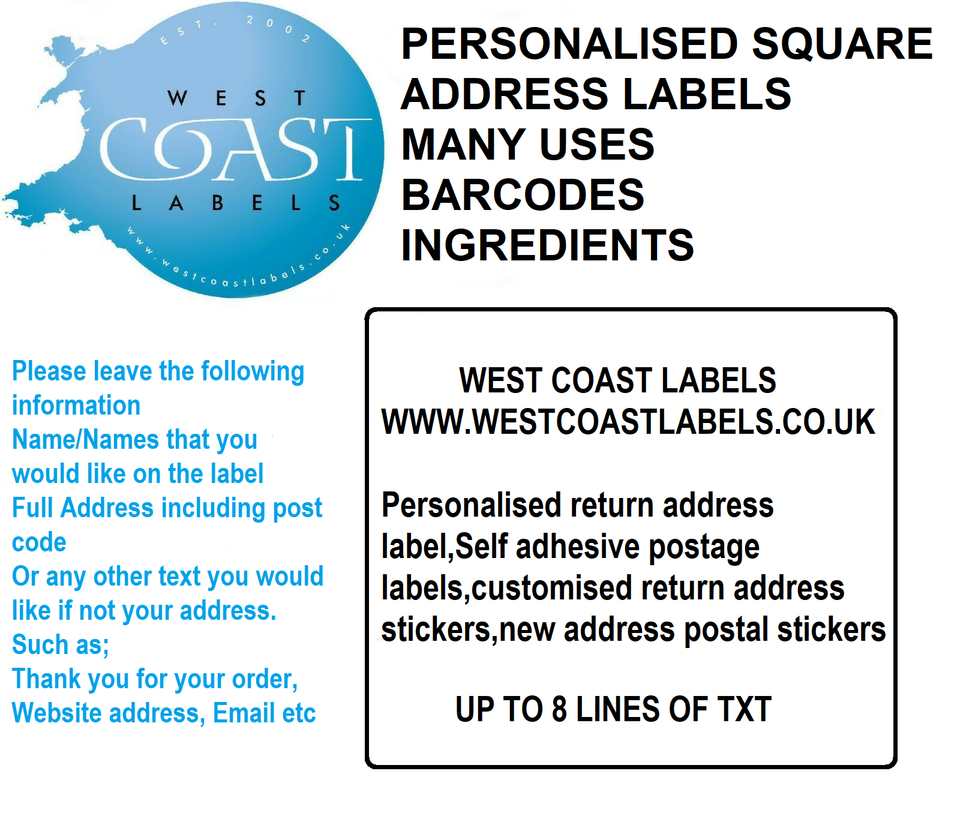 Personalised Printed Sticky Address Labels Stickers White 38 mm x 38 mm ...