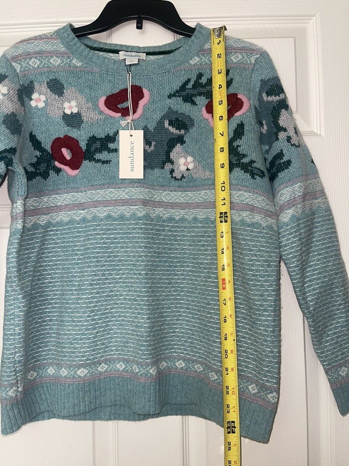 Sundance Catalog Small embroidered botanic sweater ~ aqua wool ~ so ...
