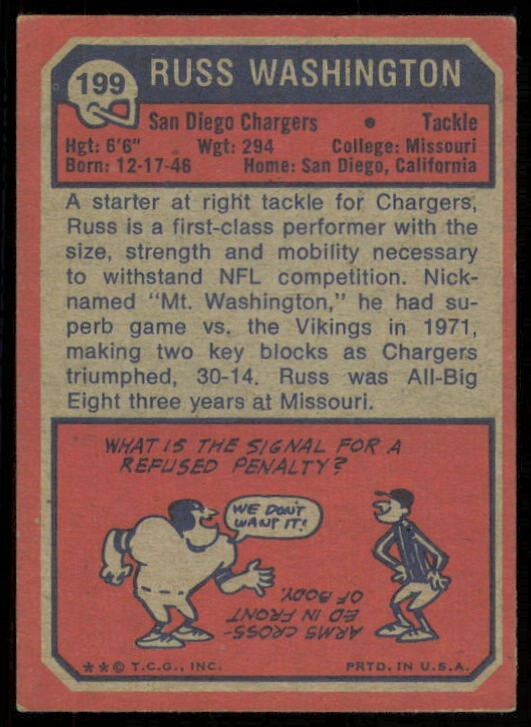 1973 TOPPS #199 Russ Washington San Diego Chargers VG/EX | eBay