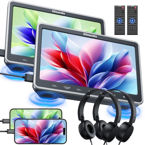 2 X 10" Dual Screen Car Headrest DVD Player Portable Moniter HDMI AV IN ...