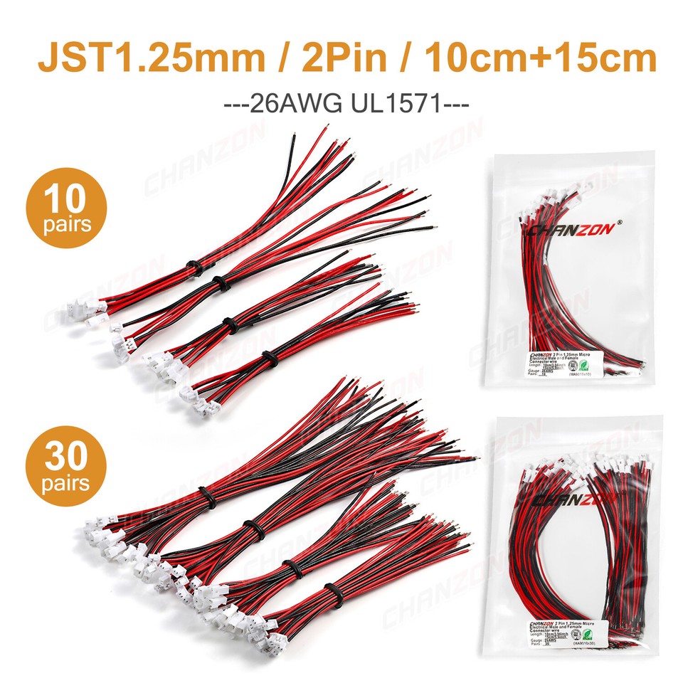 JST PH2 XH SYP SM Connector 2.5mm 1.25mm 2pin 2p Cable Male Female RC ...