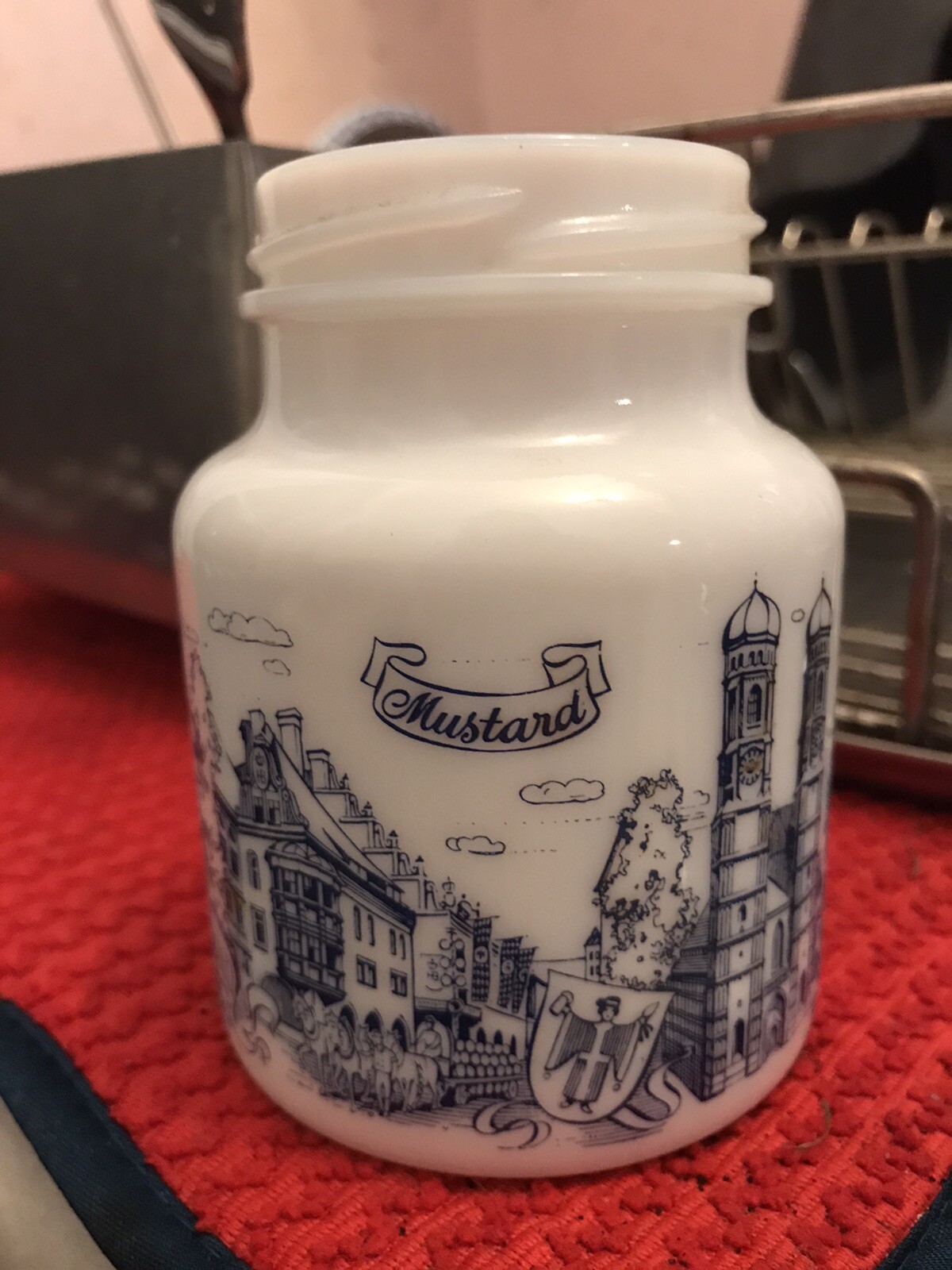 VTG Blue White Mustard Jar Milk Glass München Senape Hengstenberg Senf ...