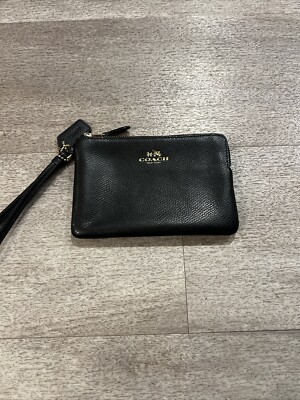 Coach Double Corner Zip Leather Wallet Black Style 6649 Black Pebble ...