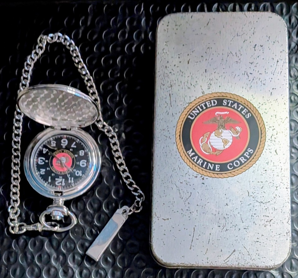 USMC Pocket Watch With Metal Storage Tin | eBay
