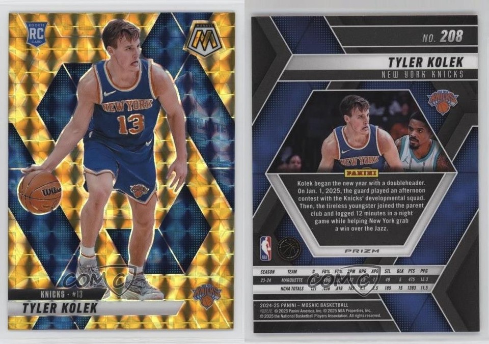 2024 Panini Mosaic Rookies Reactive Yellow Prizm Tyler Kolek #208 ...