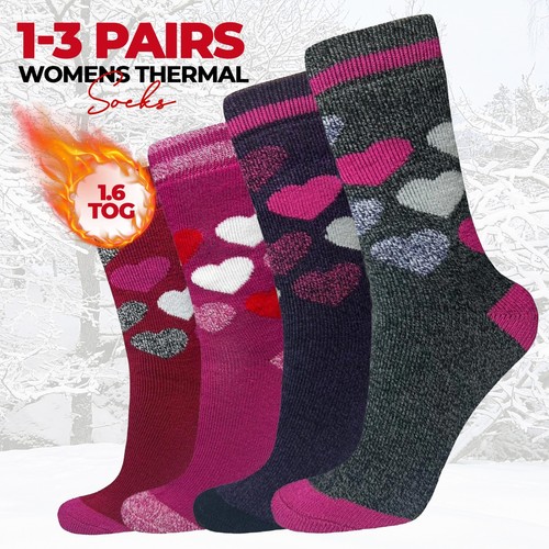1-3 Pairs Womens Thermal Socks 1.6 TOG Ladies Winter Warm Heat Control ...