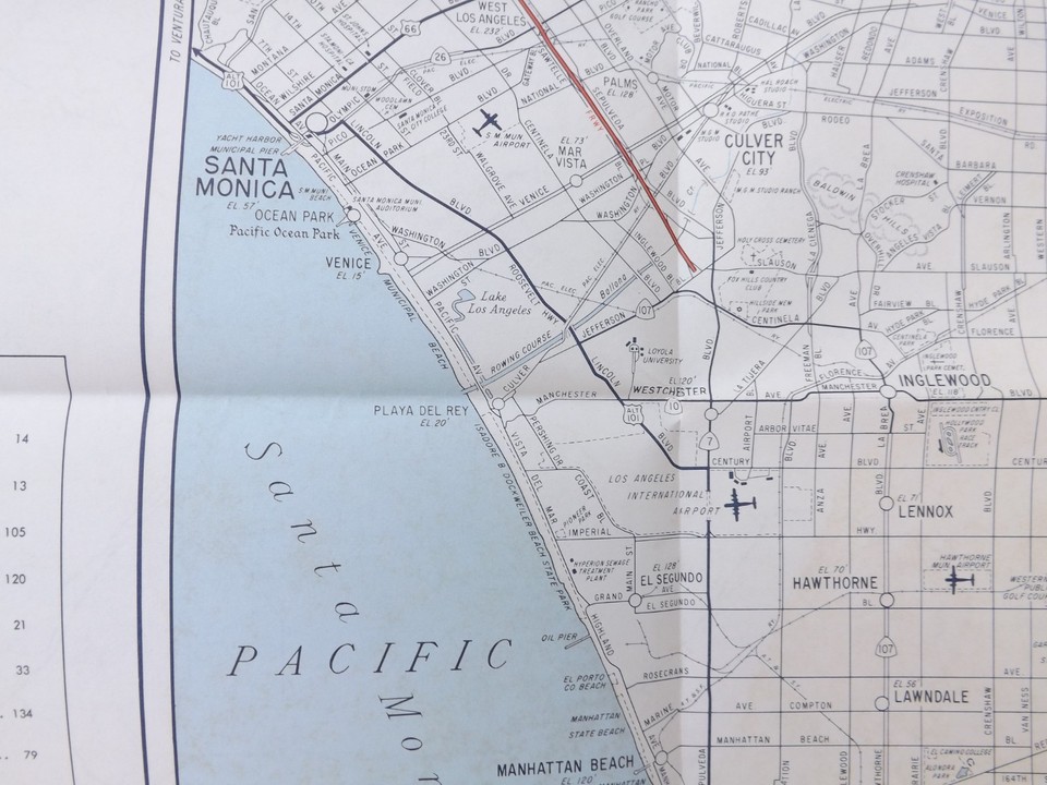 VTG. 1950s AAA & AUTOMOBILE CLUB MAP SECTION OF SOUTHERN CALIFORNIA LOS ...