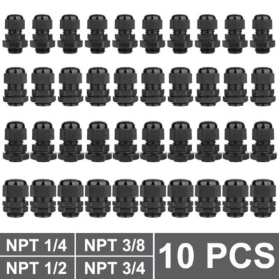 NPT1/4 NPT1/2 NPT3/8 NPT3/4 Cable Gland Black Nylon Waterproof Wire ...