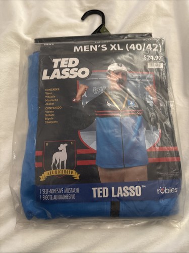 Ted Lasso Halloween Costume Visor Jacket Mustache Men’s XL | eBay