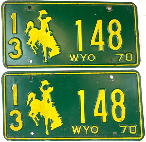Wyoming 1970 License Plate Set Vintage Car Converse Co Man Cave ...