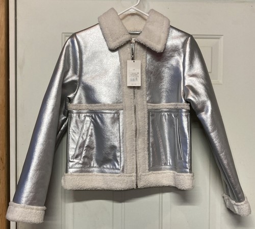 A New Day Women's Winter Faux Leather Shearling Moto Jacket Metallic ...