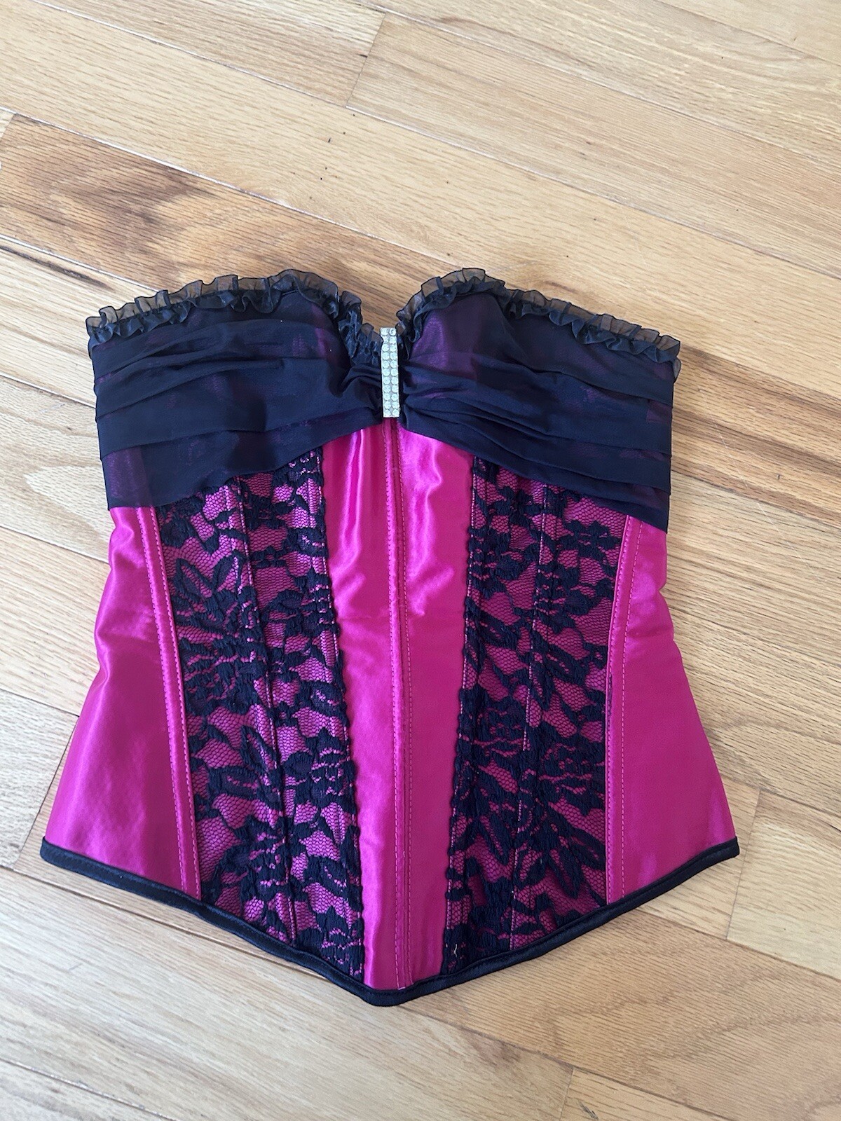 Charmian Hot Pink Satin Lace Small Corset Bustier Fuc… - Gem
