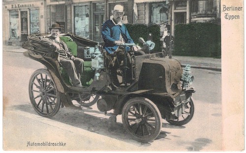 Berlin Automobile Cab Taxi Driver & Passenger Automobildroschke 1910 ...