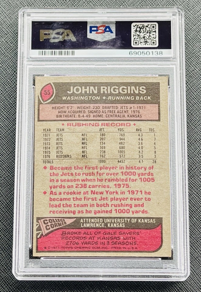 1977 TOPPS JOHN RIGGINS #55 PSA 5 WASHINGTON REDSKINS HALL OF FAME ...