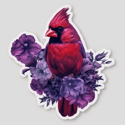Illinois Northern Cardinal bird Violet flower Vinyl Decal Sticker for ...